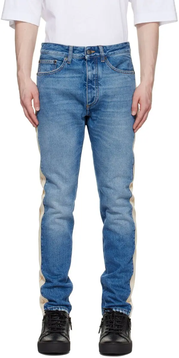 Palm Angels Logo Patch Straight Leg Jeans - Blue