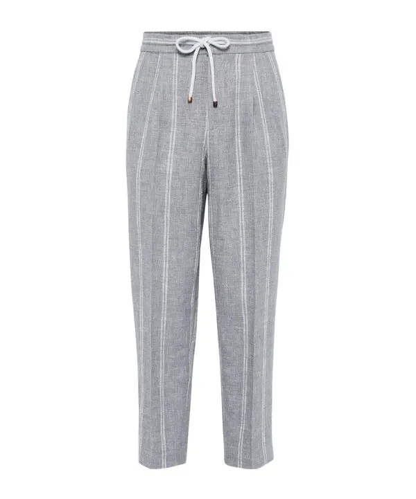 Brunello Cucinelli Vertical-striped Tapered Trousers - Gray