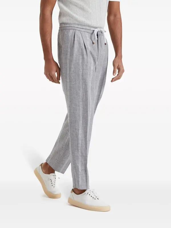 Brunello Cucinelli Vertical-striped Tapered Trousers - Gray
