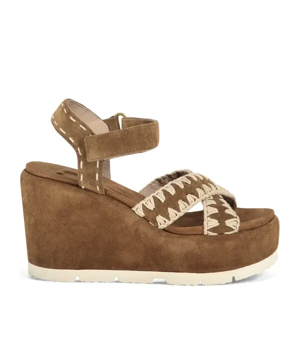 Mou Criss-cross Stitched Wedge Sandals