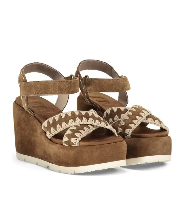 Mou Criss-cross Stitched Wedge Sandals