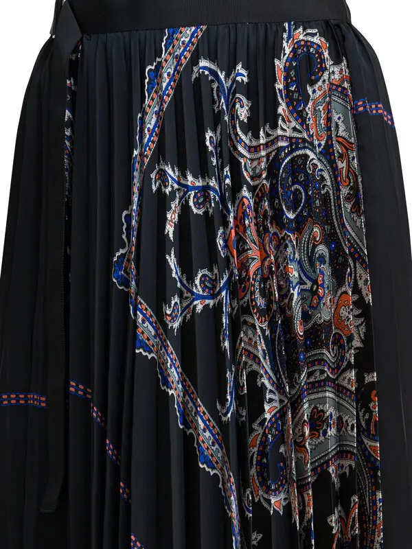 Sacai Paisley Printed Pleated Midi Skirt - Black