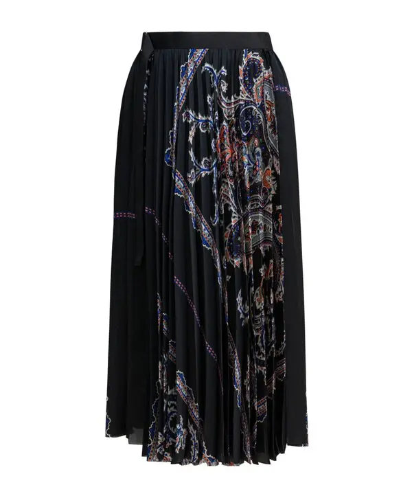 Sacai Paisley Printed Pleated Midi Skirt - No