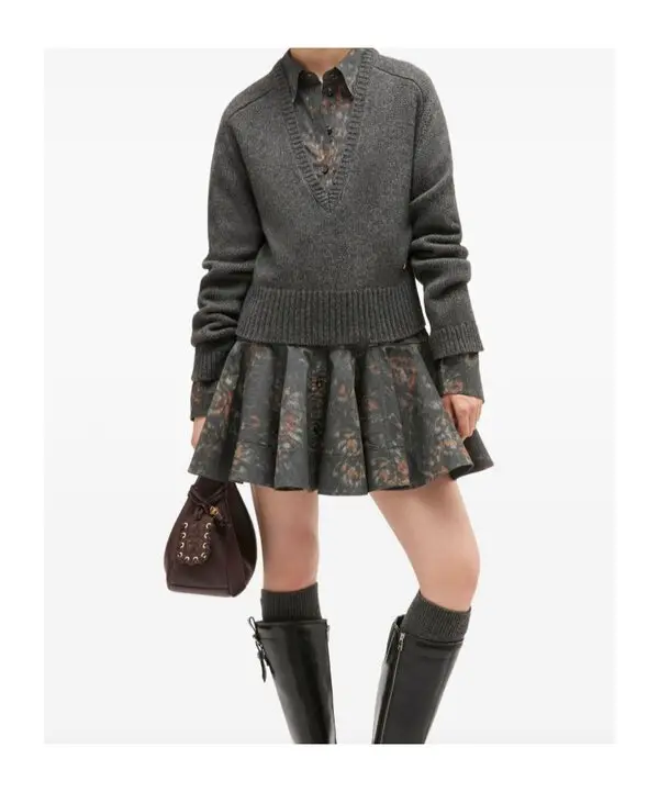 GANNI V-neck Jumper With Ribbed Details - No