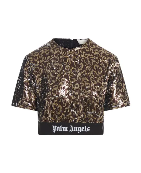 Palm Angels Sequin Embellished Cropped Top - Black