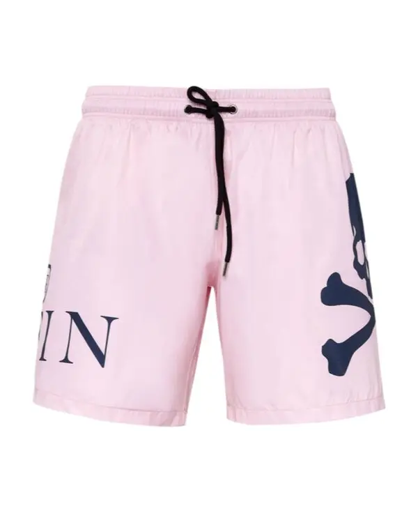 Philipp Plein Skull Print Logo Swim Shorts - Pink