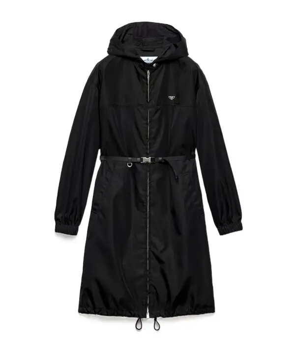 Prada Zip-up Belted Coat With Hood