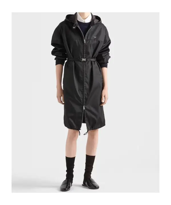 Prada Zip-up Belted Coat With Hood