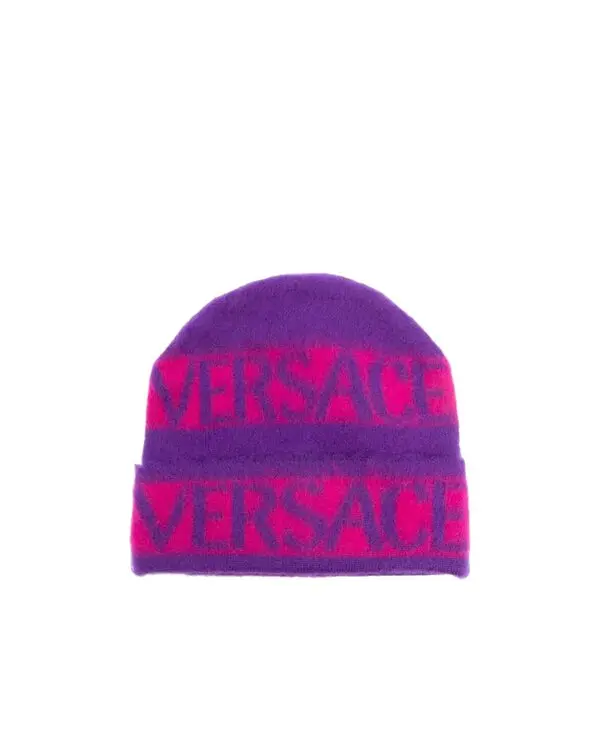 Versace Logo-print Brushed-effect Beanie - Purple