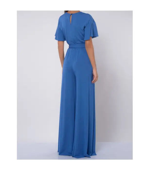 KAOS V-neck Short-sleeved Wide-leg Jumpsuit - Blue
