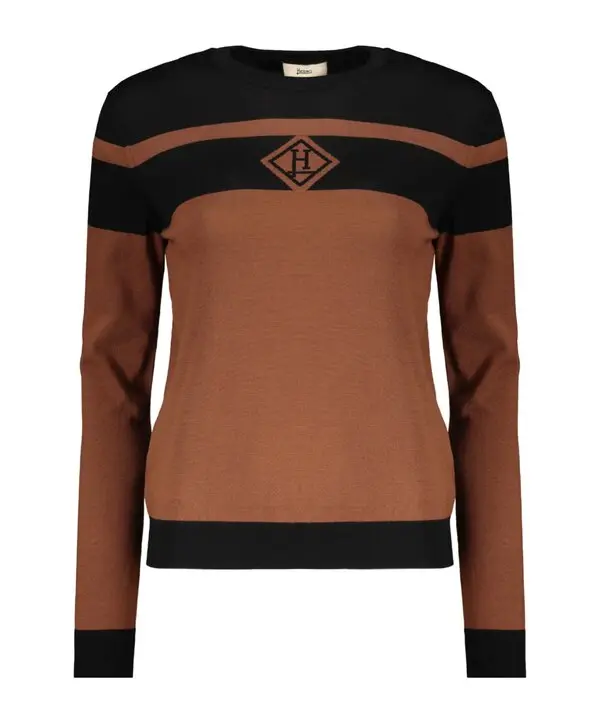 Herno Striped Logo Knit Sweater - Brown