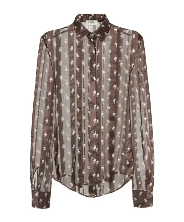 Fendi Floral Print Sheer Shirt - Brown