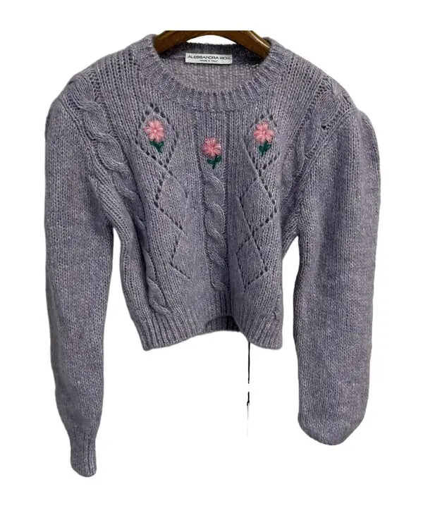 Alessandra Rich Floral Embroidered Crew Neck Sweater