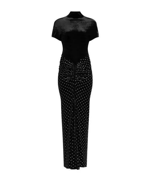 Alaïa Draped Strass Velvet Jersey Gown