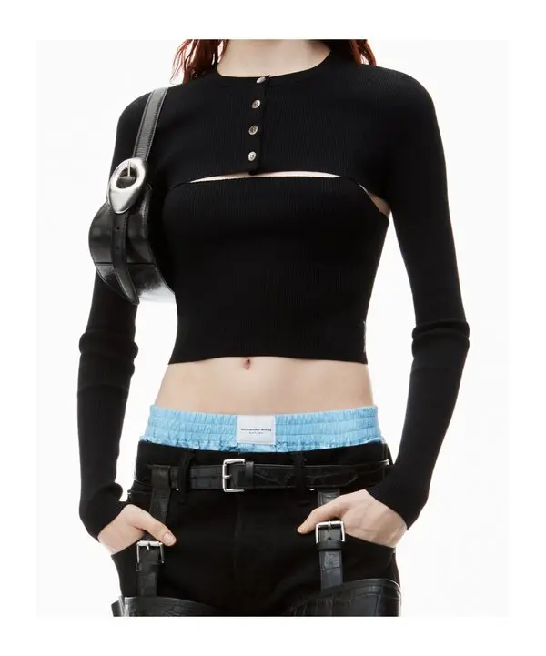 Alexander Wang Cropped Knit Top With Rainbow Button Detail