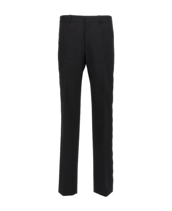 Off-White High Waist Straight Leg Pants With Side Zipper Detail - Black