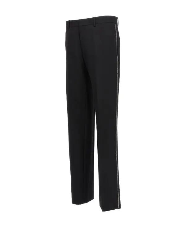 Off-White High Waist Straight Leg Pants With Side Zipper Detail - Black