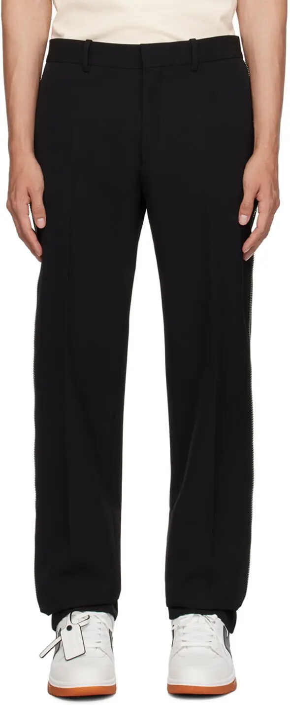 Off-White High Waist Straight Leg Pants With Side Zipper Detail - Black