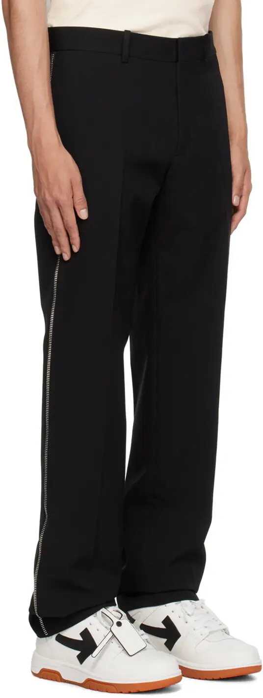 Off-White High Waist Straight Leg Pants With Side Zipper Detail - Black