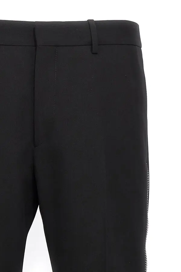 Off-White High Waist Straight Leg Pants With Side Zipper Detail - Black