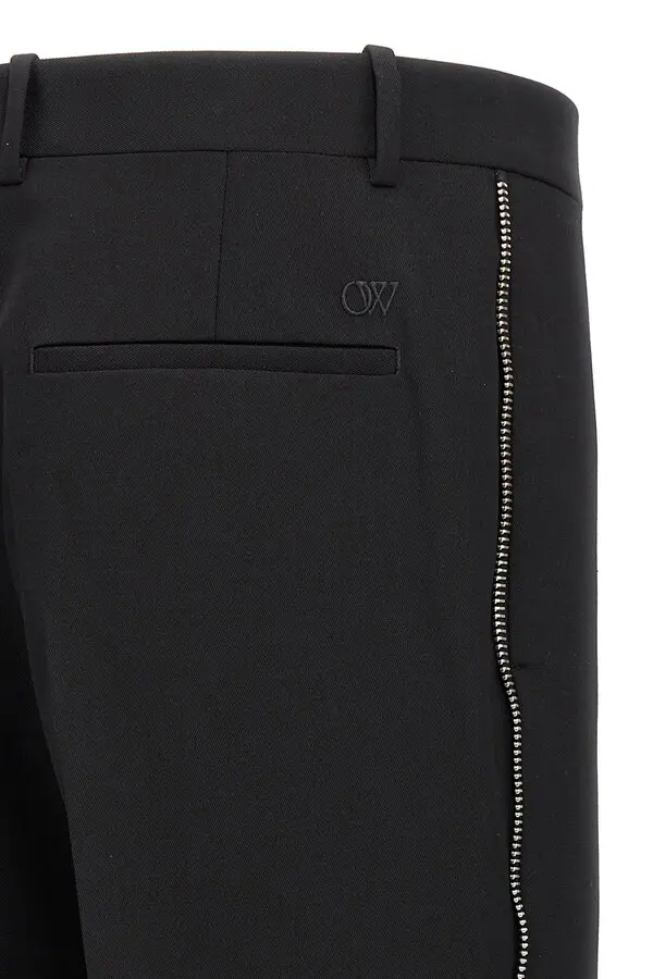 Off-White High Waist Straight Leg Pants With Side Zipper Detail - Black