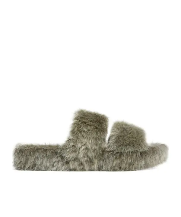 Celine Triomphe Shearling Slipper - Khaki