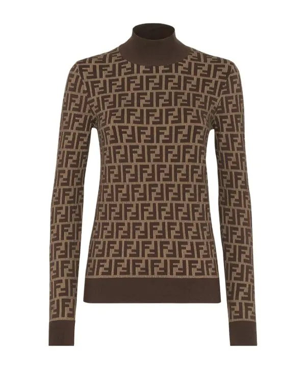 Fendi Monogrammed Knitted Jumper - Brown