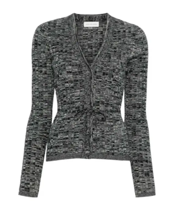 Dries Van Noten V-neck Long-sleeve Knitted Cardigan With Drawstring - Black