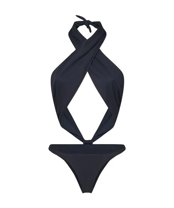 REINA OLGA Showpony Cut-out Halterneck Swimsuit - Black