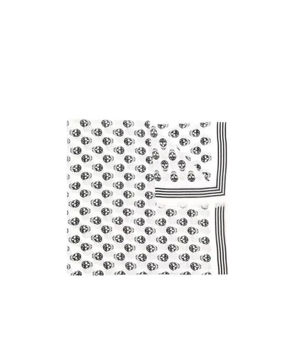 Alexander McQueen Skull Printed Fringed Scarf - White
