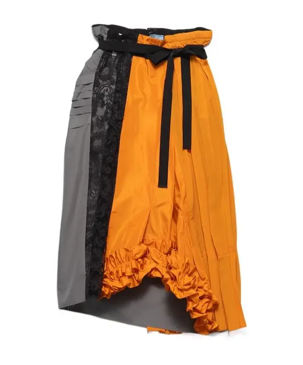 Prada Asymmetrical Floral Lace Midi Skirt - Orange