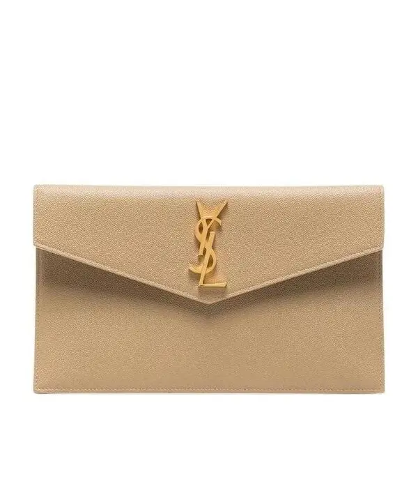 Saint Laurent Uptown Logo Plaque Foldover Clutch Bag