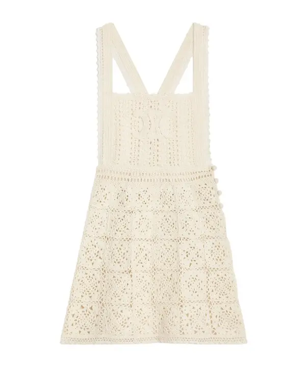 Celine Triomphe Crocheted Cotton Mini Dress - Off-white