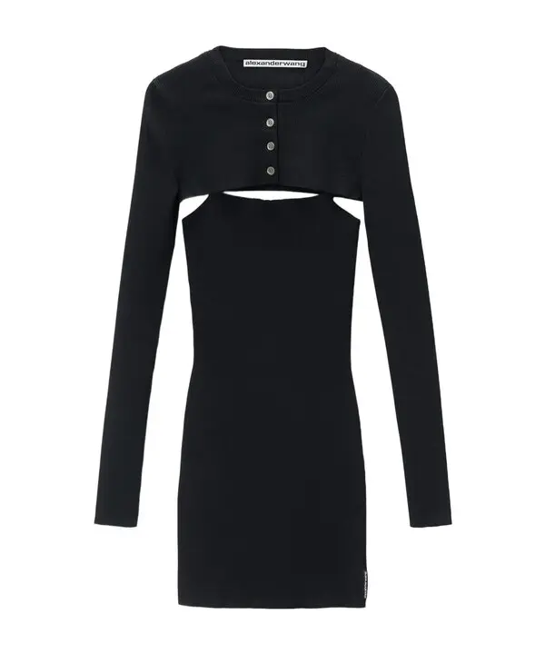 Alexander Wang Ribbed Knit Cut-out Mini Dress - Black