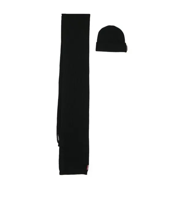Dsquared2 Ribbed Beanie And Scarf Set - Black