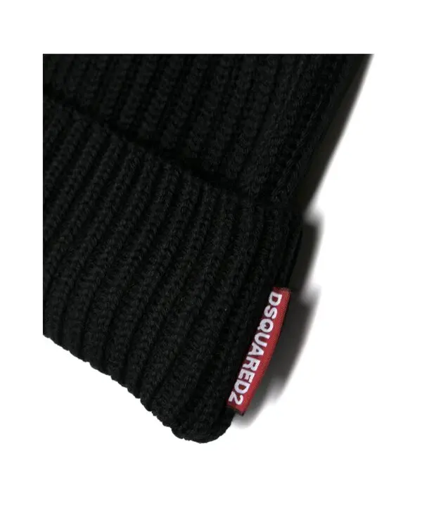 Dsquared2 Ribbed Beanie And Scarf Set - Black