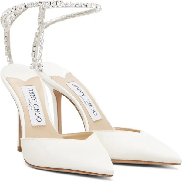 JIMMY CHOO Saeda 100 Embellished Stiletto Sandals - Ivory White/crystal