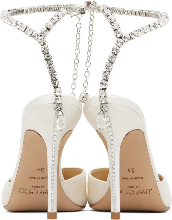 JIMMY CHOO Saeda 100 Embellished Stiletto Sandals - Ivory White/crystal