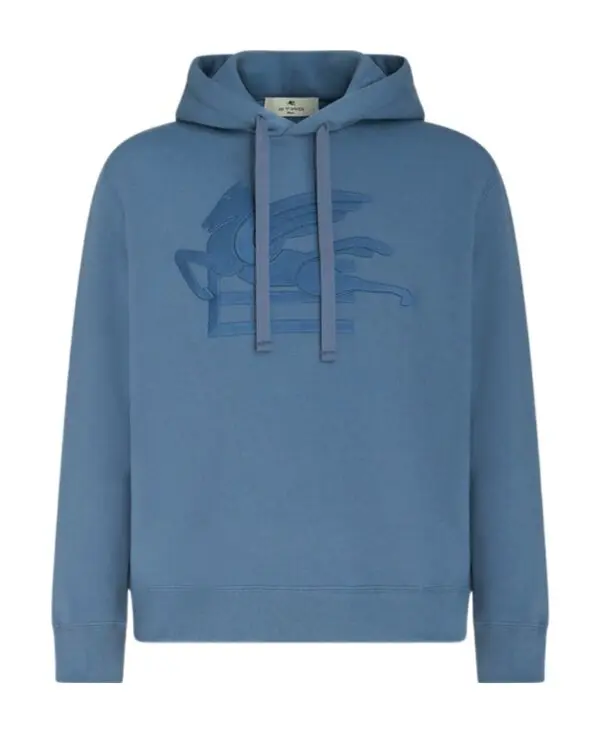 Etro Logo Embroidered Drawstring Hoodie - Blue