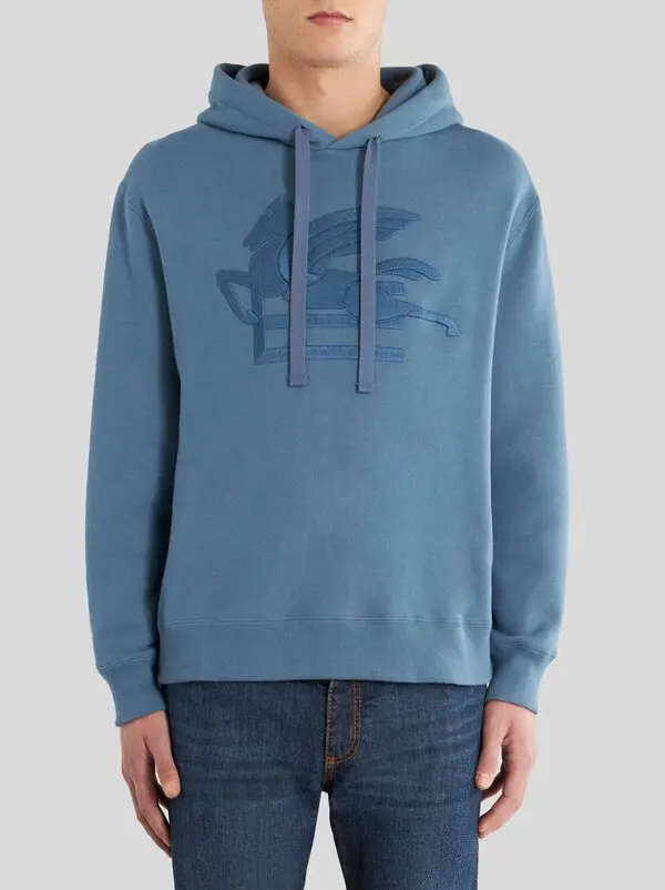 Etro Logo Embroidered Drawstring Hoodie - Blue