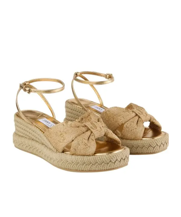 JIMMY CHOO Aella Braided Wedge Sandals - Goldmix