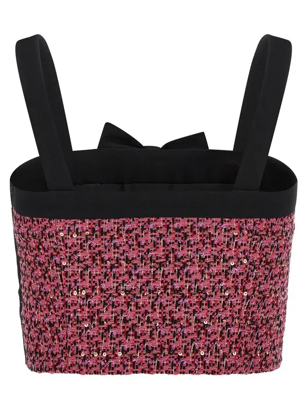 Alessandra Rich Embellished Tweed Top With Bow Detail