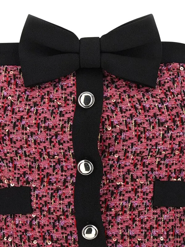 Alessandra Rich Embellished Tweed Top With Bow Detail