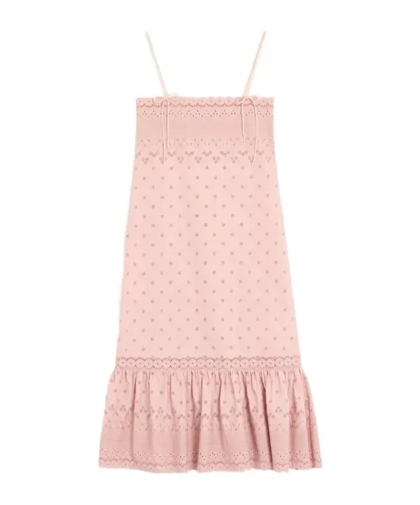 Valentino Garavani Midi Dress In Sangallo With Fleur A Jours Margheritine - Pale Pink
