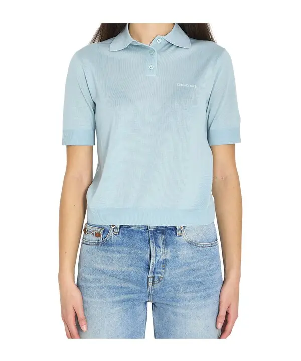 Gucci Regular Fit Short-sleeved Polo Shirt With Logo - Light Blue