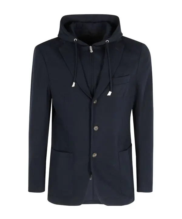 Eleventy Detachable Hood Zipped Jacket - Black