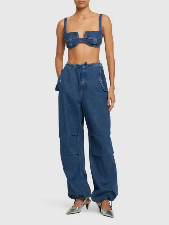 DION LEE Wide-leg Denim Trousers With Elastic Waist