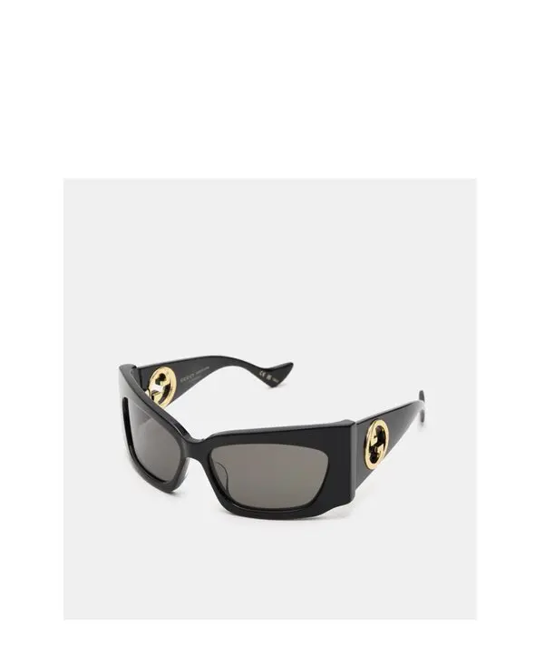 Gucci Interlocking G Geometric Frame Sunglasses - Black