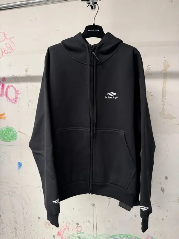 Balenciaga 3b Sports Icon Zip-up Hoodie - Black