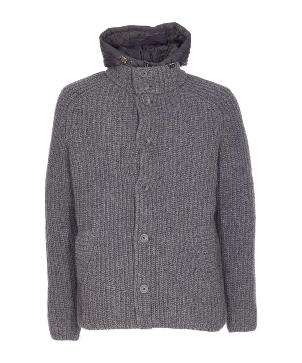 Herno Hooded Knitted Button-up Cardigan